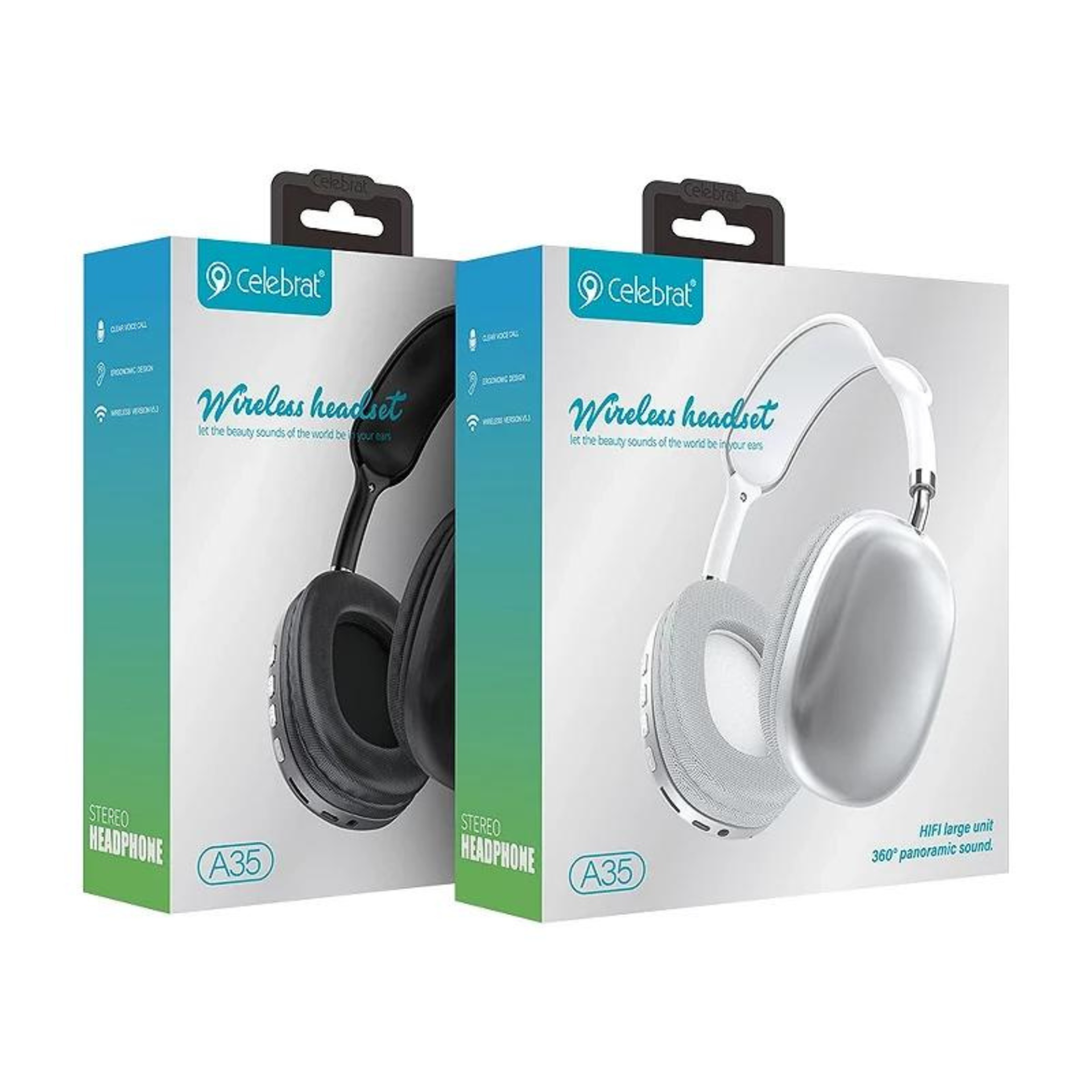 Celebrat A35 Wireless Headphones with 360° Panoramic Sound and 10 Hours ...